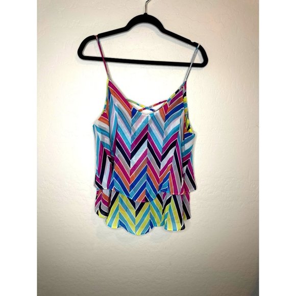 miami | Tops | Miami Cami Top Womens Large Colorful Herringbone Layered ...